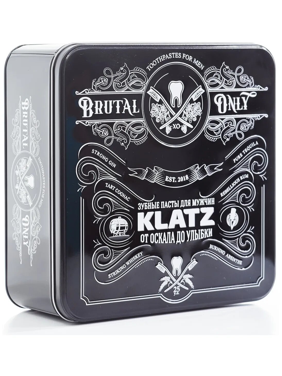 Набор для мужчин Klatz, Brutal Only, зубная паста для мужчин 6 вкусов + стеклянный бокал для виски 2 шт.