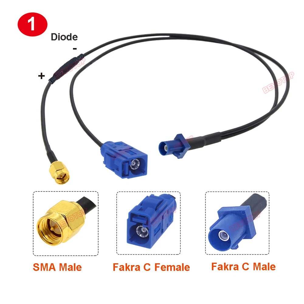 BEVOTOP Кабель-разветвитель Fakra C RG174 30см/50см/1м/1,5м/2м/3м/4м/5м 0.3M, C M to C F SMA M