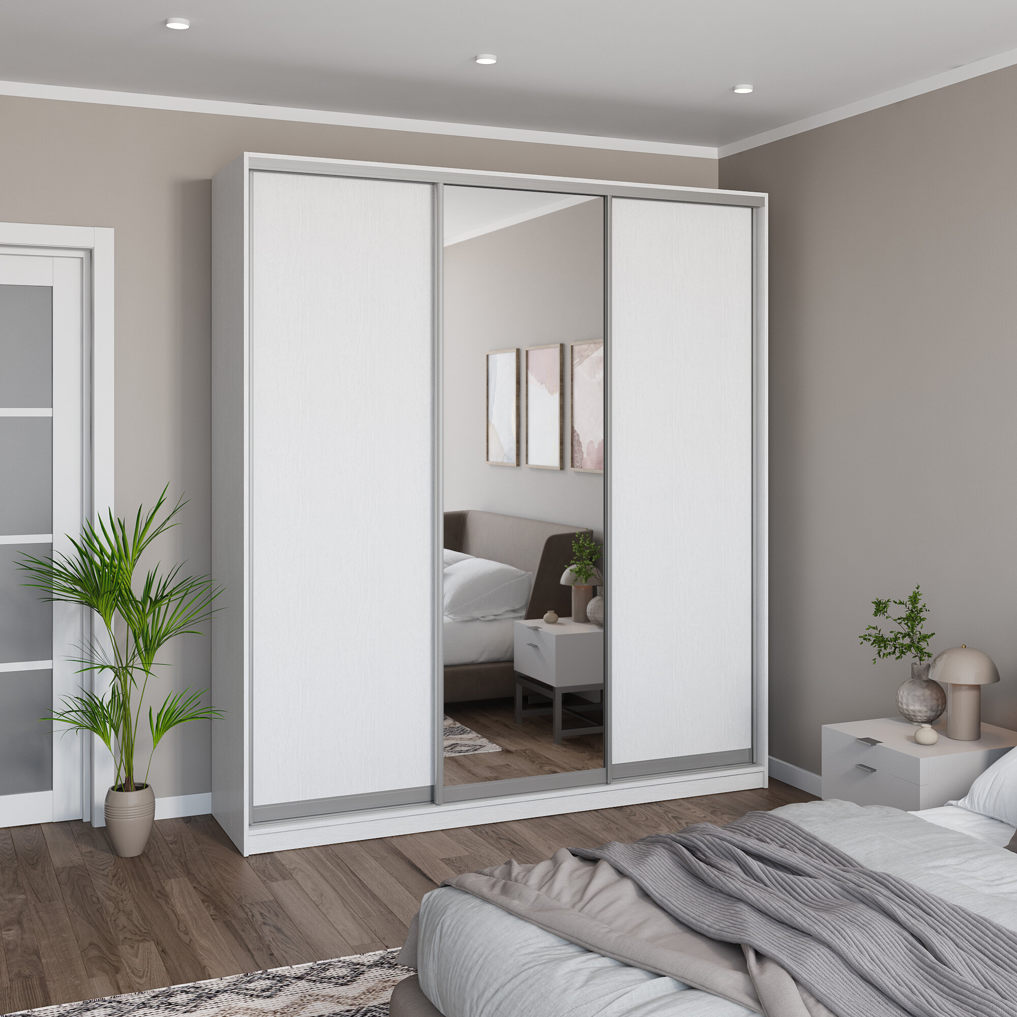 Шкаф купе для одежды "MELIA" белый с 1 зеркалом 200 х 58 х 220 см (ШхГхВ)