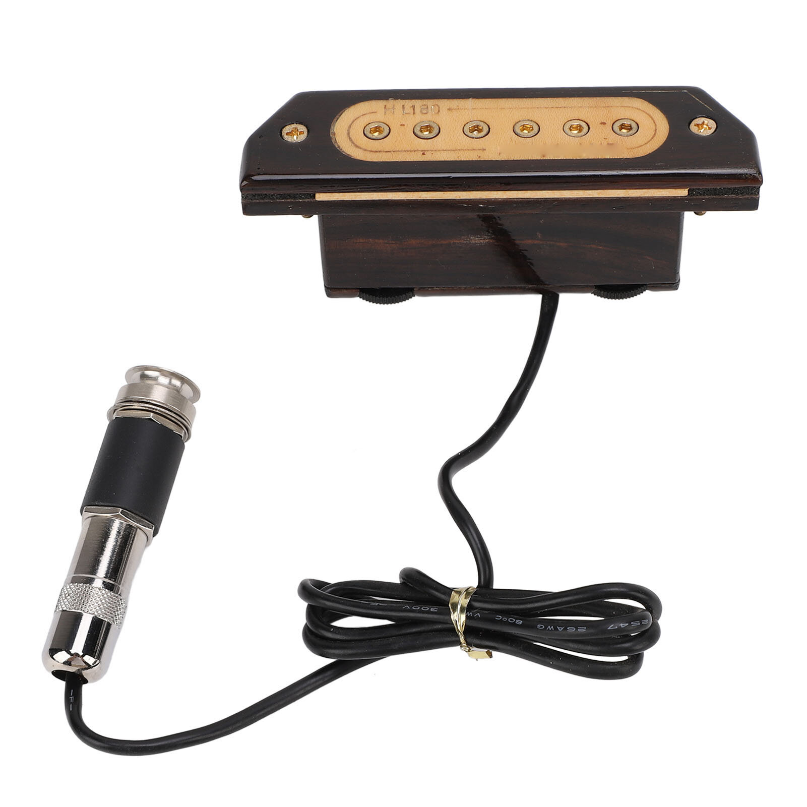 Звукосниматель для акустической гитары. Пассивный магнитный звукосниматель с резонаторным отверстием и ручкой регулировки громкости.