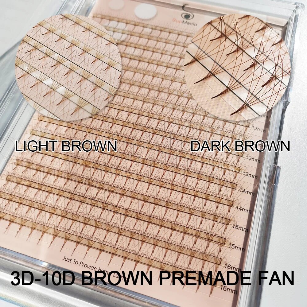 SupMacio Brown Готовые вееры Наращивание ресниц Тонкая заостренная основа 10D 6D 5D 4D 3D Объем Острые узкие кластеры стержней Русские