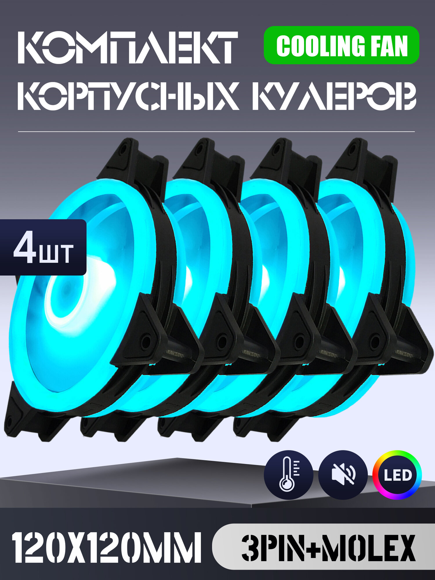 Вентилятор для корпуса 120 мм *4 шт RGB, Вентиляторы для ПК с fRGB подсветкой