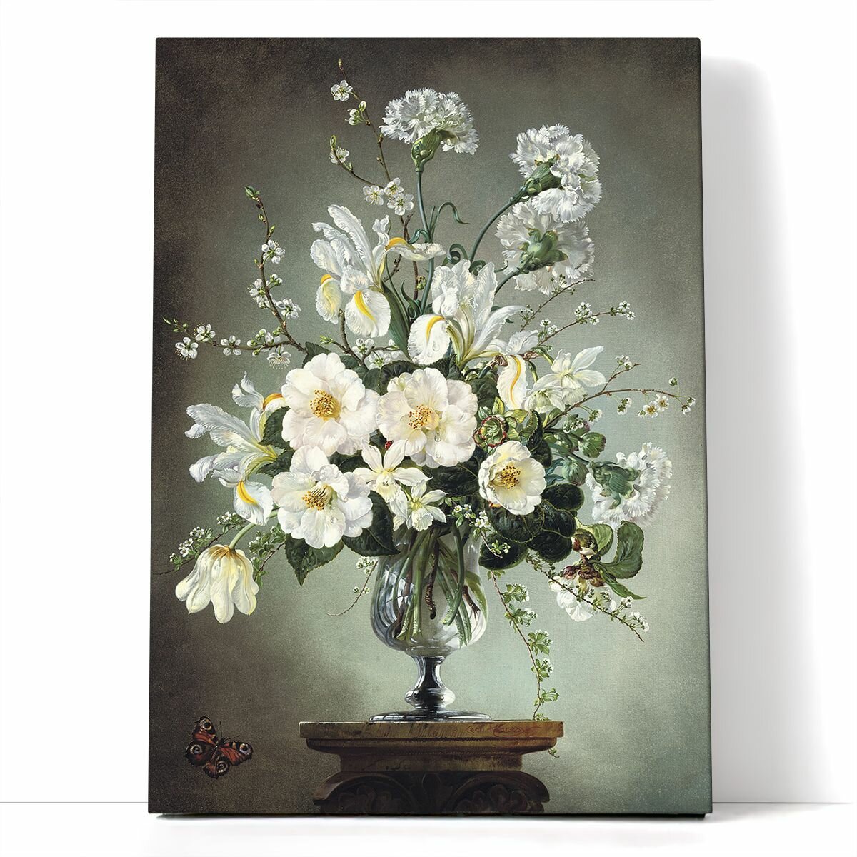 Интерьерная картина на хлопковом холсте/Белые цветы в вазе