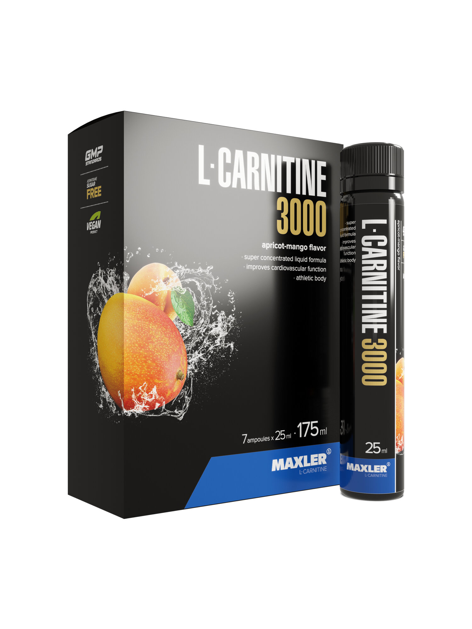 Л-карнитин жидкий Maxler L-Carnitine 3000 мг, 7 туб по 25 мл - Абрикос - манго