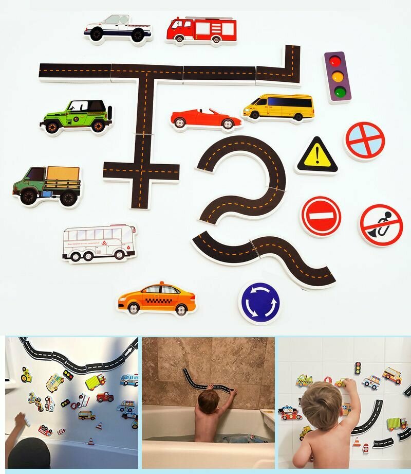 Игрушки для ванной набор Капитошка стикеров ЭВА траффик 23 шт Сетка для игрушек в ванну