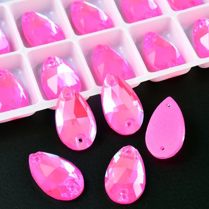 Стразы OLeeya Glitter Neon Розовый, 17x28mm---12pcs, Rose AB