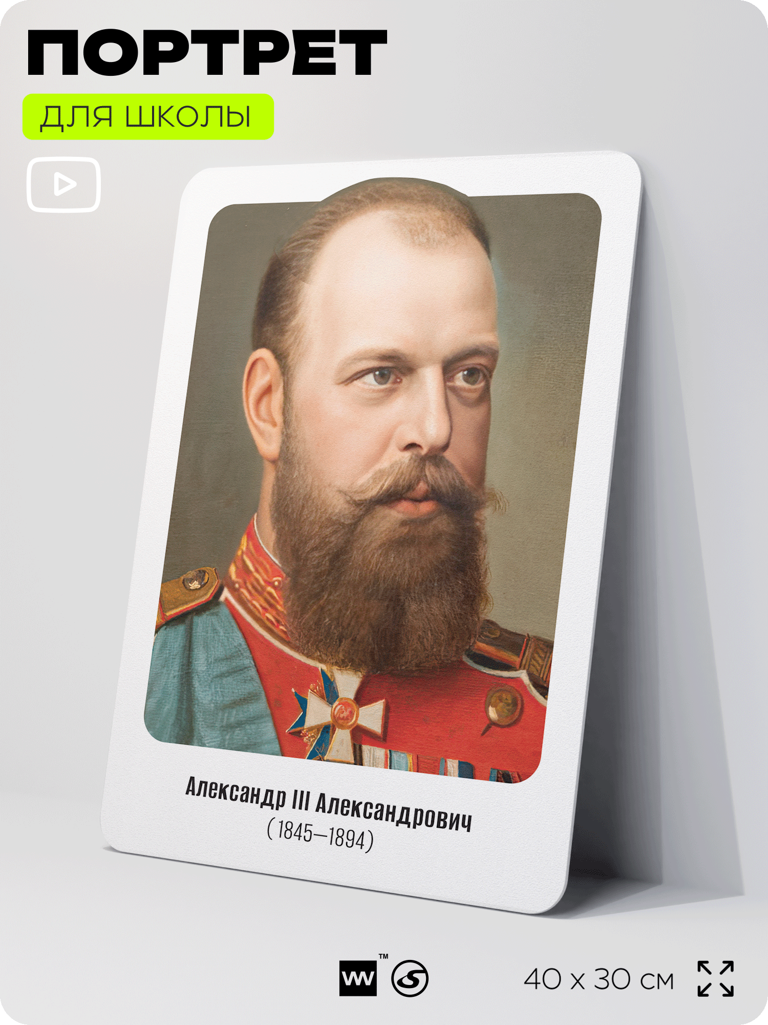Портрет для школы в кабинет истории "Александр Третий", стенд школьный для класса, деятели науки для оформления классного уголка, 40х30 см, Silver Plane x Айдентика Технолоджи