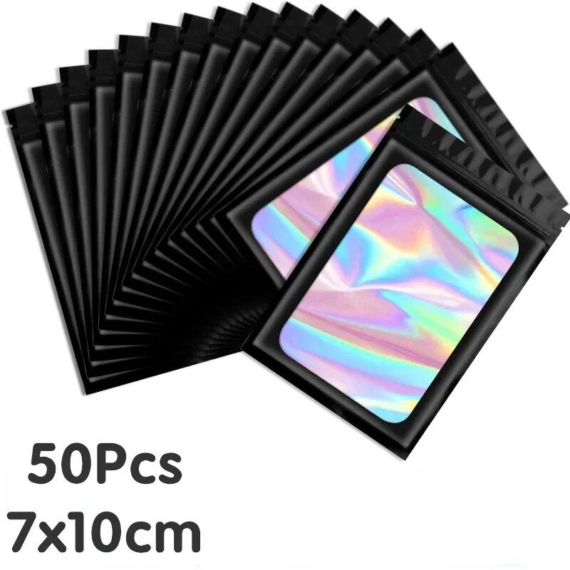 Голографические пакеты для подарков 50 шт. Black