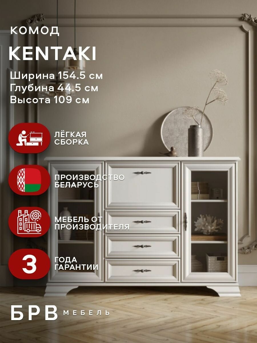 Комод-тумба кентаки KOM2W3S1B (белая) 5 уп.