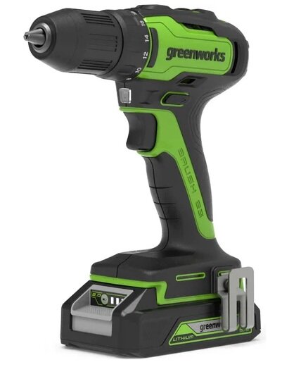 Аккумуляторный шуруповерт GreenWorks GD24DD35K2, бесщеточный 24В, 1Акк 2Ач, 35Нм, кейс