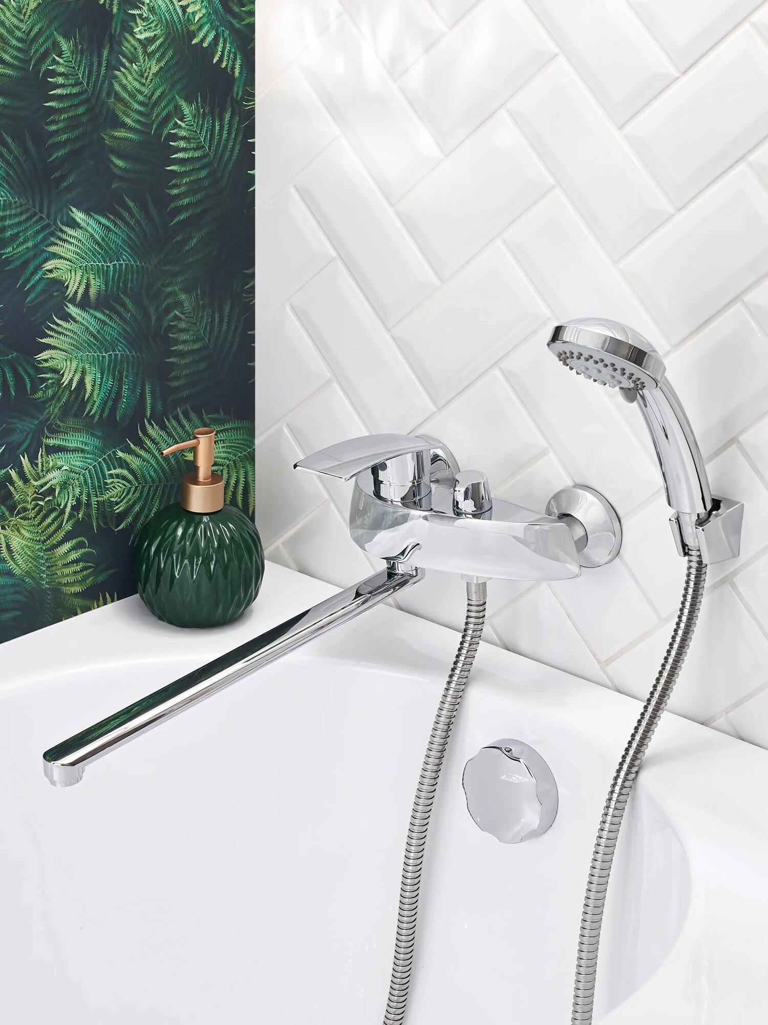 Смеситель для ванны, Boou B8213-46F, латунь, длинный поворотный излив, однорычажный, с душевой лейкой