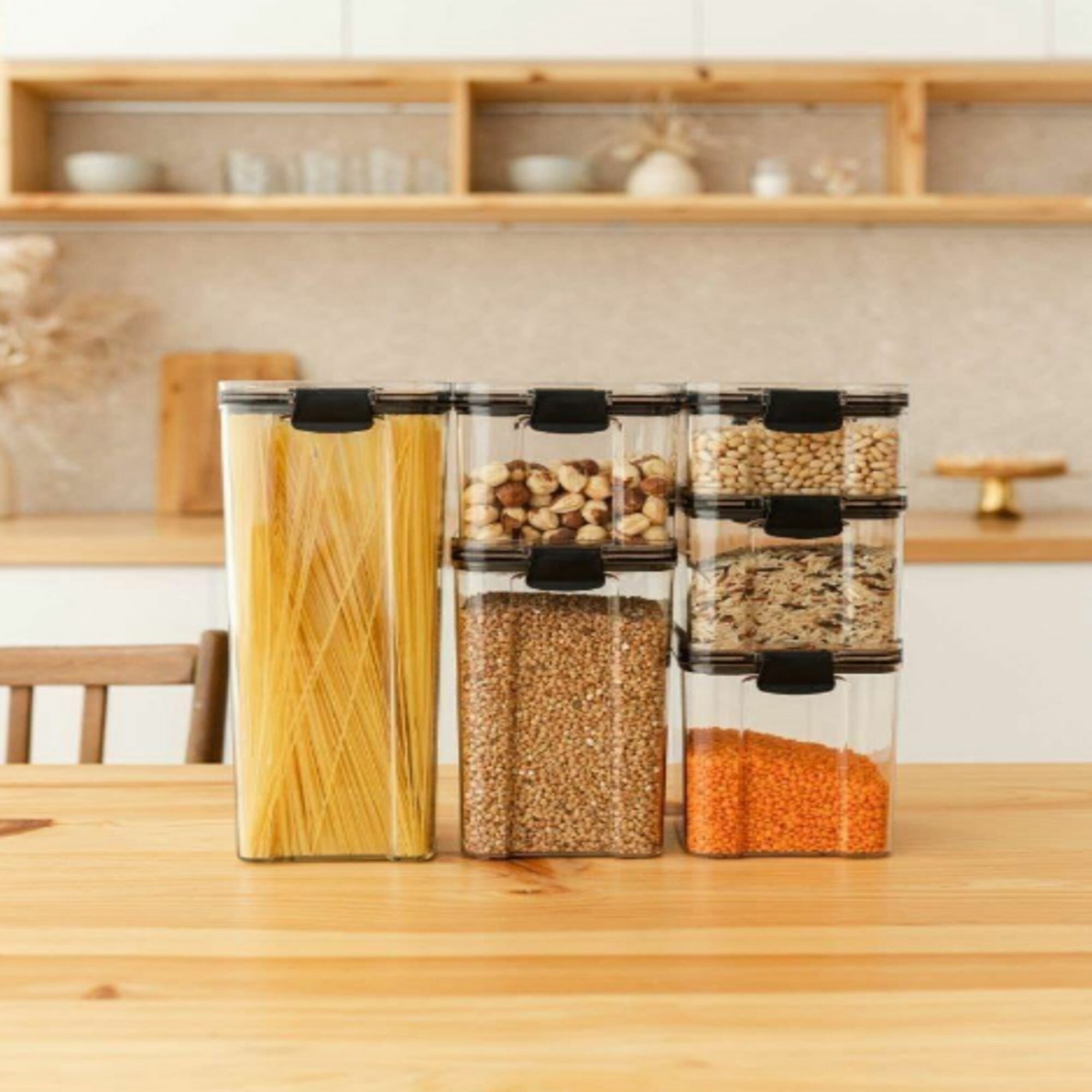 Набор контейнеров для сыпучих продуктов, 6шт, пластик, прозрачный