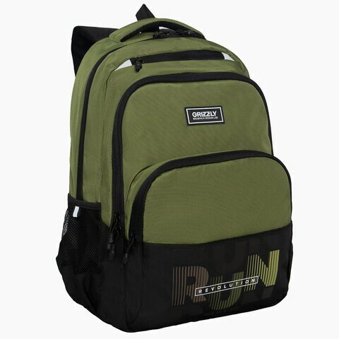 Рюкзак Grizzly RU-530-6/3 Run школьный, анатомическая спинка, 2 отделения, для мальчика, хаки 45х32х23 см