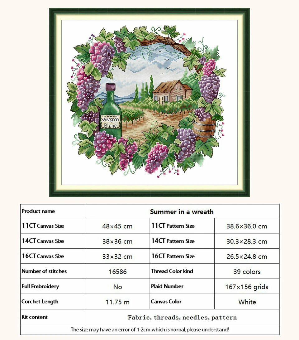 Набор для вышивки крестом Summer in a wreath, 16CT, 39 цветов, HA264