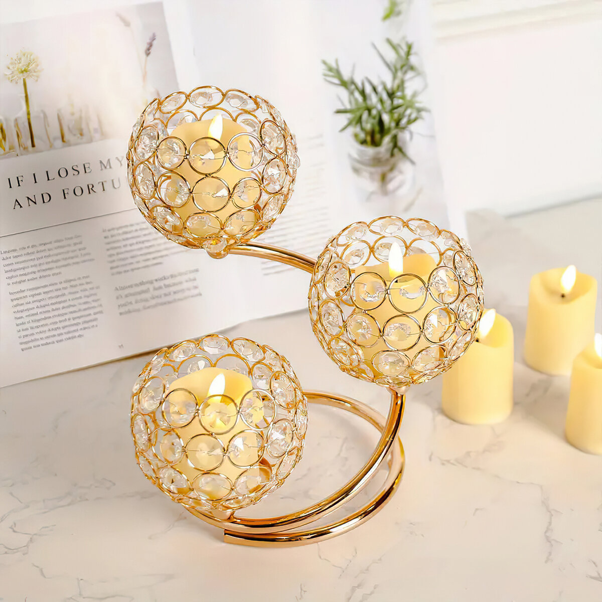 Подсвечник "Элегантная русская классика", металлический, золотой, для 3-х свечей