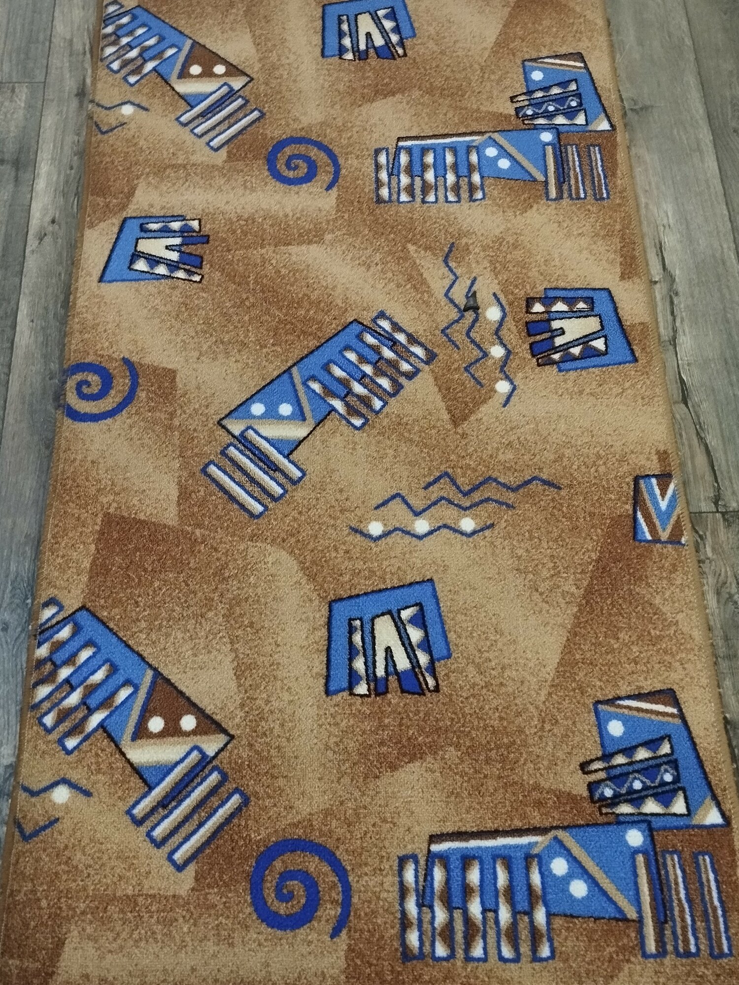 Ковровая дорожка на войлоке, Витебские ковры, с печатным рисунком, 922-37, бежево-синяя, 0.8*2 м