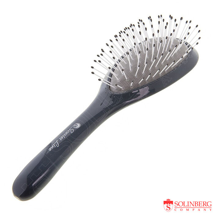 Расческа массажная для волос Scarlet line 186/07 черная, пластиковая основа, тонкие нейлоновые штифты, длина 185мм
