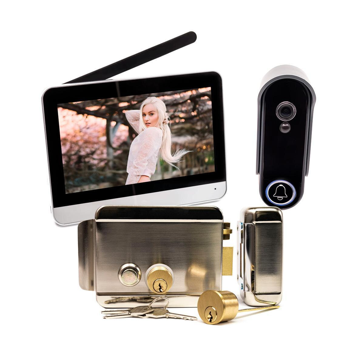 Комплект беспроводной видеодомофон SkyNet 900 + AX042 (TFT) (W5566RU): беспроводной домофон с записью на SD, беспроводная вызывная видеопанель с виде