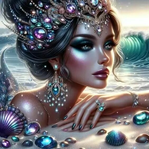 Алмазная картина "Женщина-русалка" алмазная огранка 40х50 см,40x50cm, белый