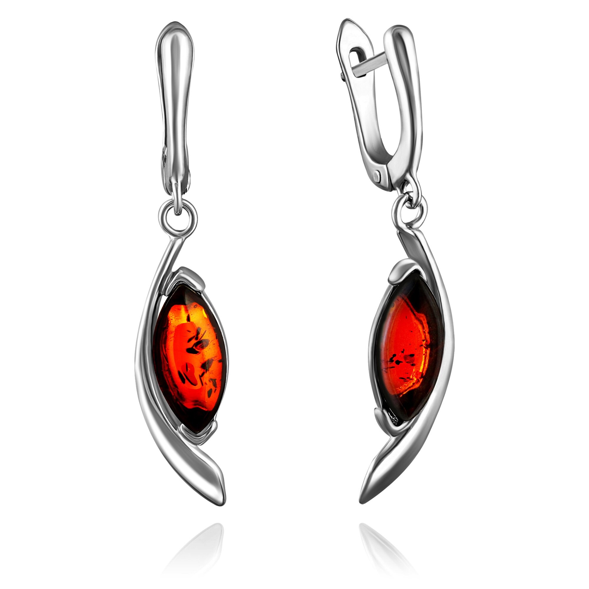 Серьги, серебро, 925 проба, родирование, янтарь