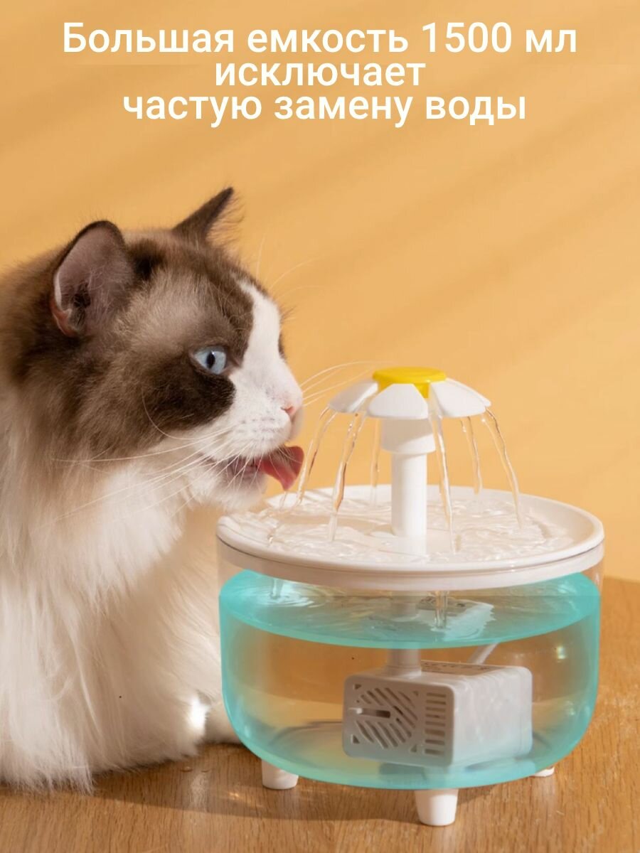 Поилка для кошек 1,5 л. Фонтанчик для кошек и собак питьевой. Умная поилка автоматическая