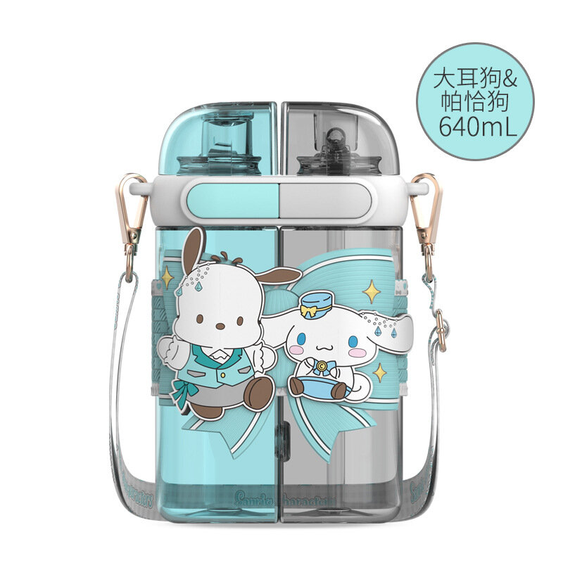 Летняя кружка для воды Sanrio для девочек, высококачественная детская кружка Kuromi с двумя отделениями для напитков, тритановая кружка с трубочкой