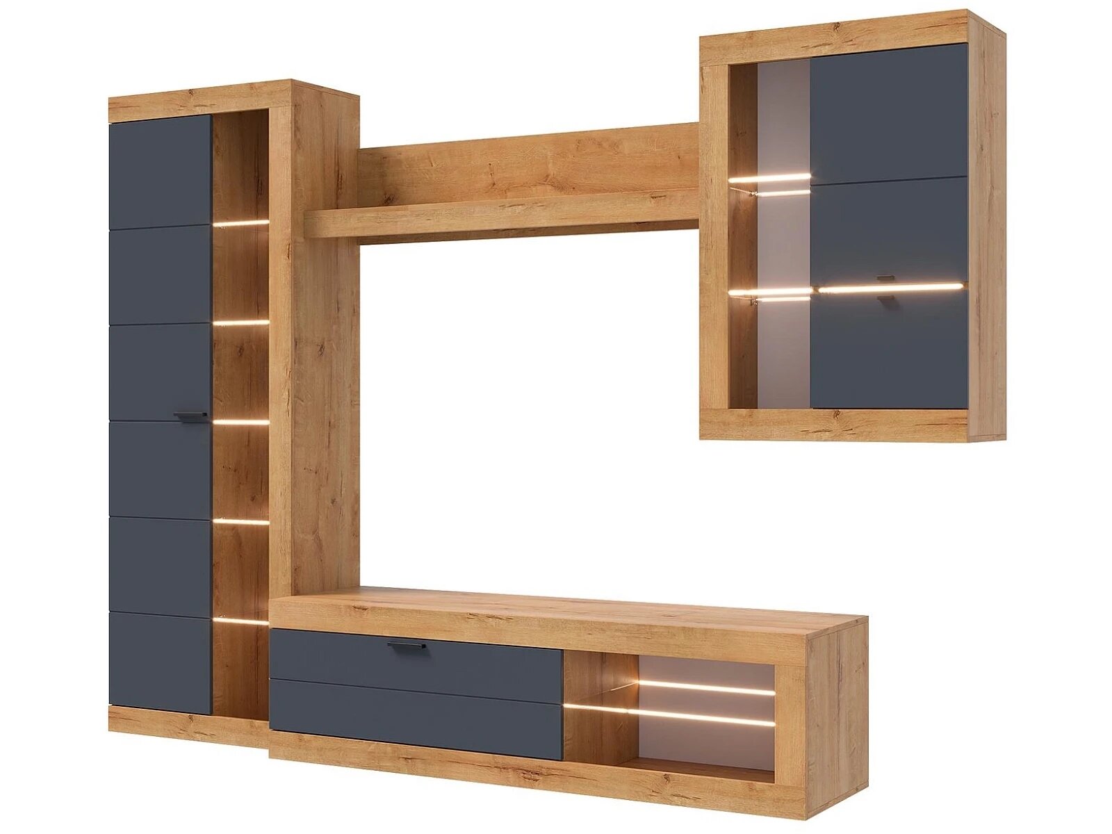 Модульная Гостиная, вариант №5, с подсветкой, Дуб Вотан/Графит