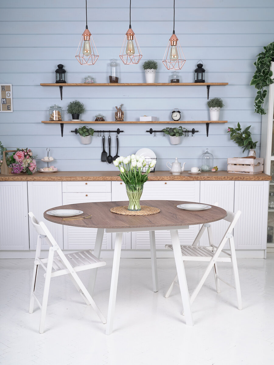 Стол кухонный обеденный круглый раздвижной на кухню Остин, дуб табачный, 100/135х100х75 см.