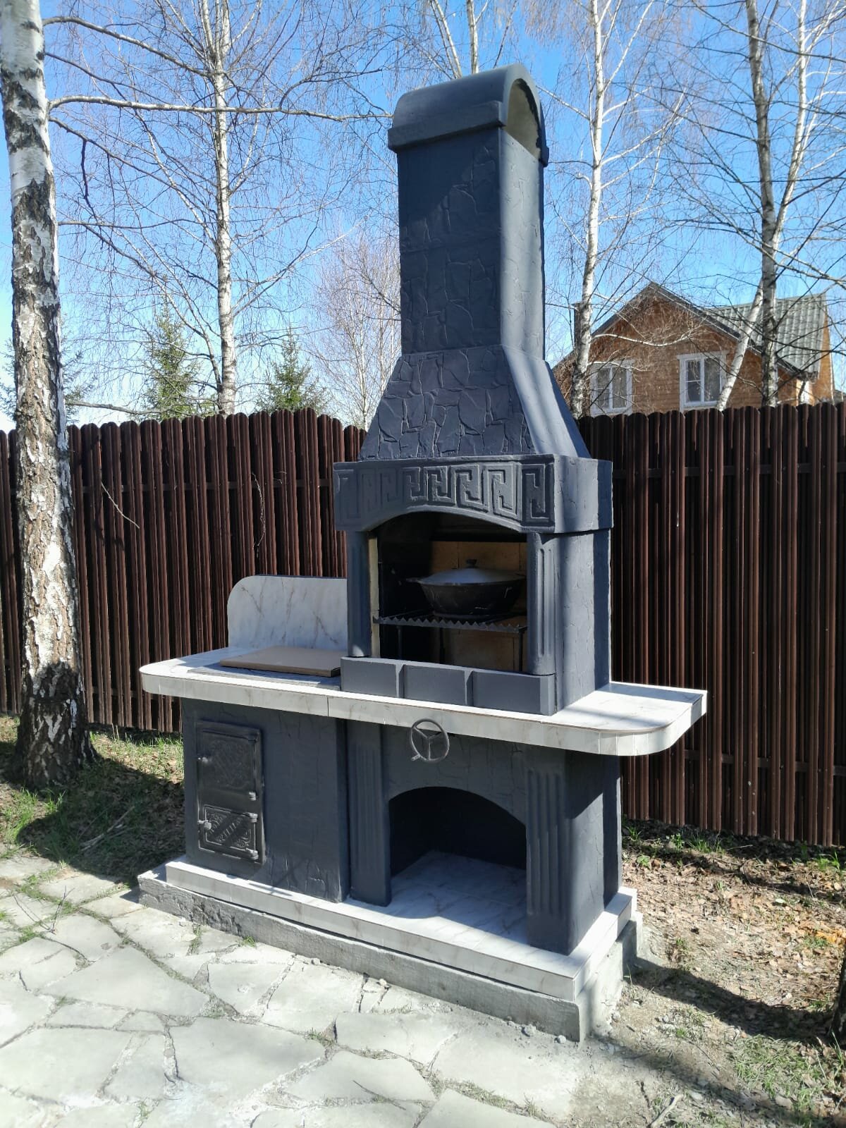 Печь-барбекю комплекс из натурального камня Бадалона на дачу 203x66x222 — фото 1