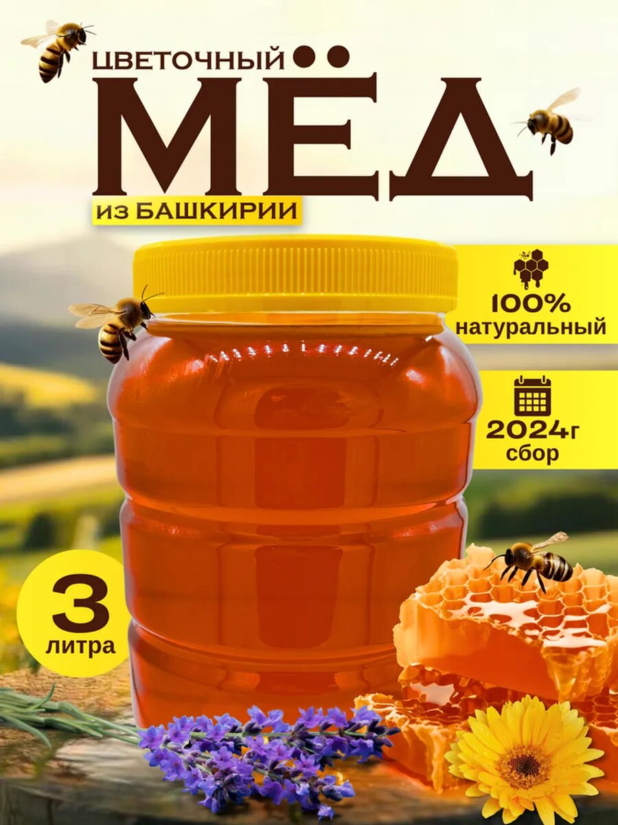 Мед Башкирский Цветочный 4,2 кг 3 литра