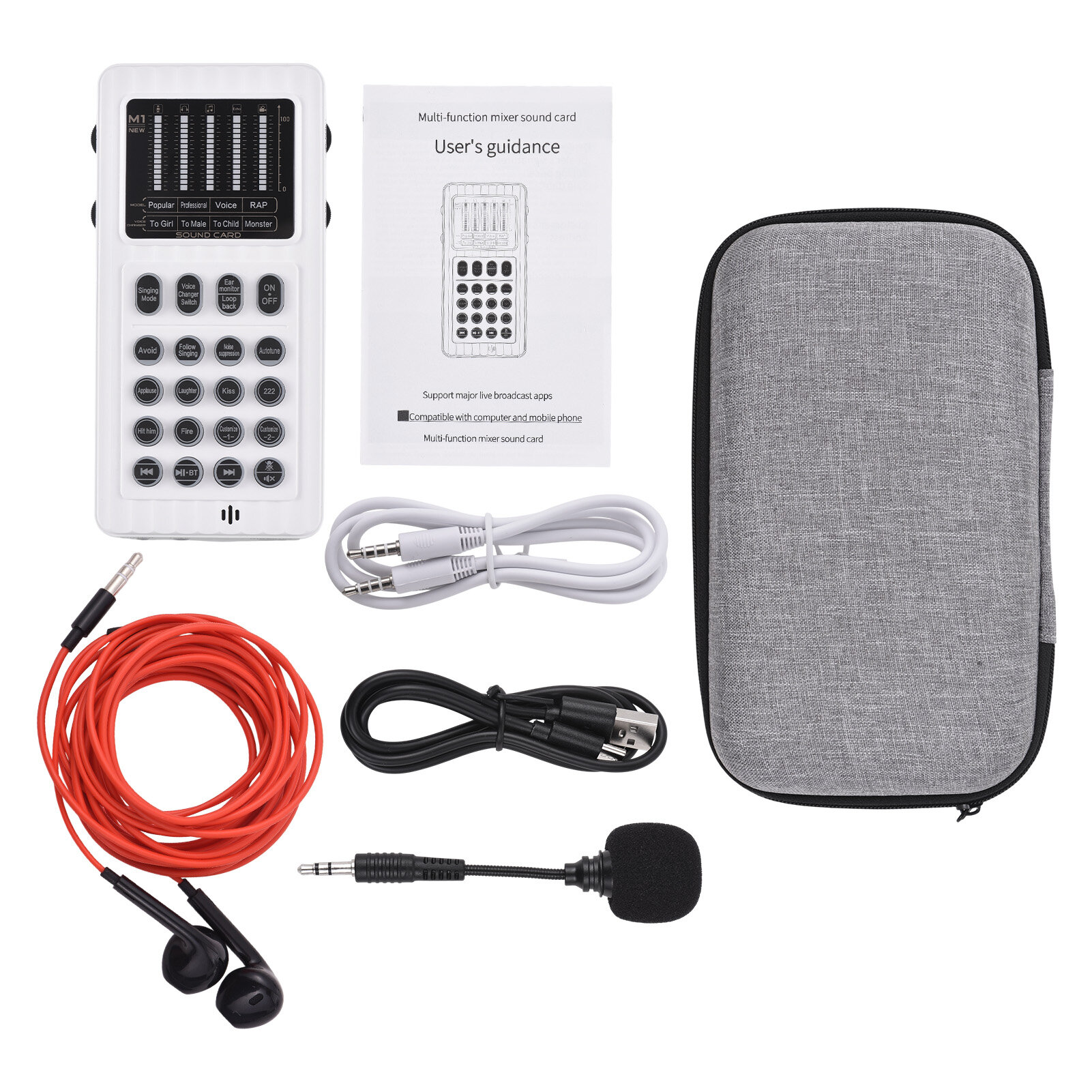 Портативное устройство для изменения голоса с 8 звуковыми эффектами, красочной подсветкой, мини-микрофон для прямых трансляций, совместимый с телефонами, ноутбуками, компьютерами и игровыми приставками.