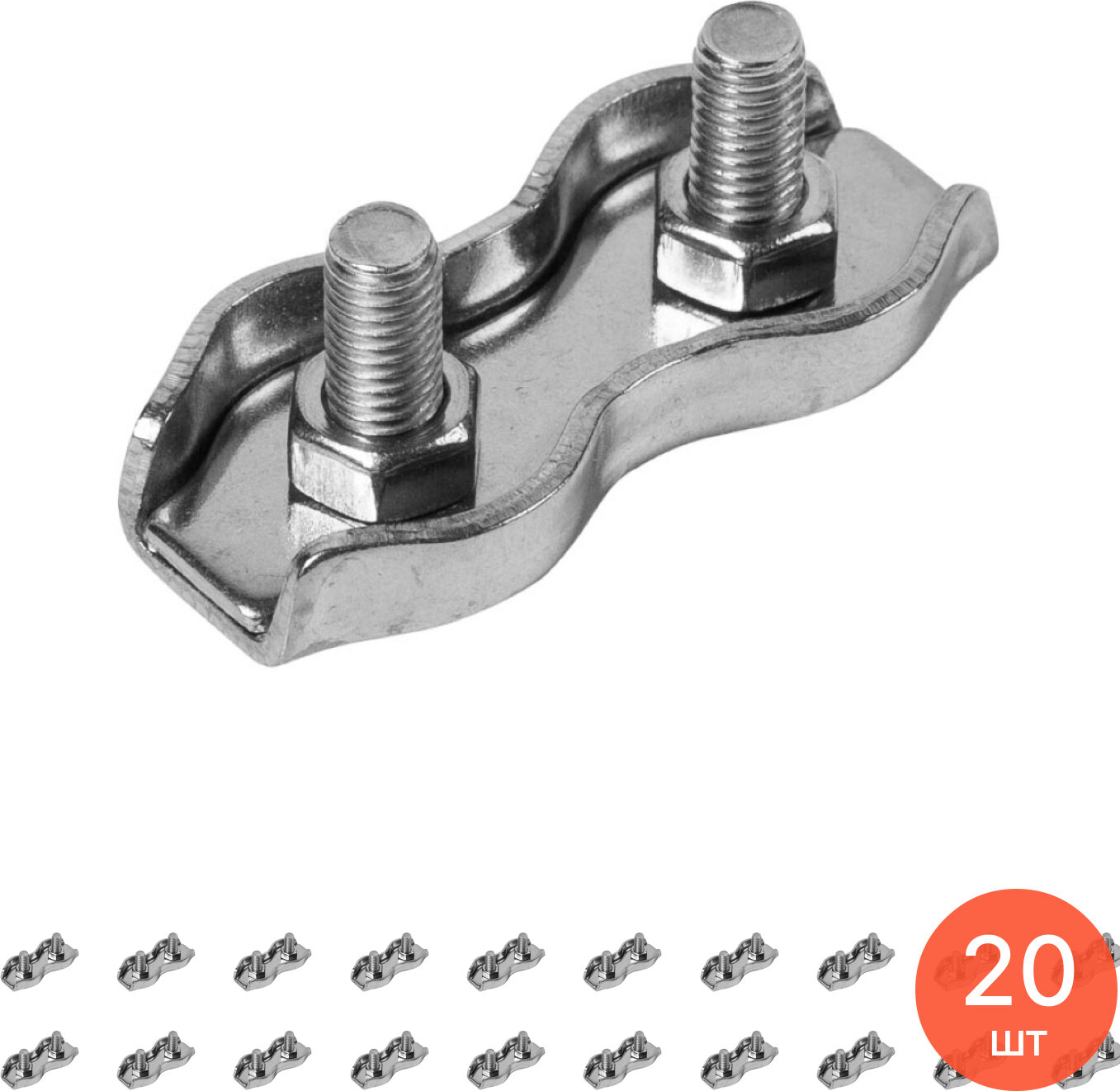 Зажим для троса Tech-KREP / Тех Креп Duplex, оцинкованный, из стали, диаметр 4мм / оснастка (комплект из 20 шт)