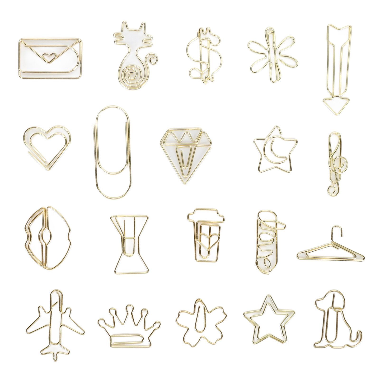 100 шт. фигурных скрепок для бумаги, предотвращающих скольжение, милые декоративные металлические закладки-скрепки для документов, скрапбукинга, золотого цвета