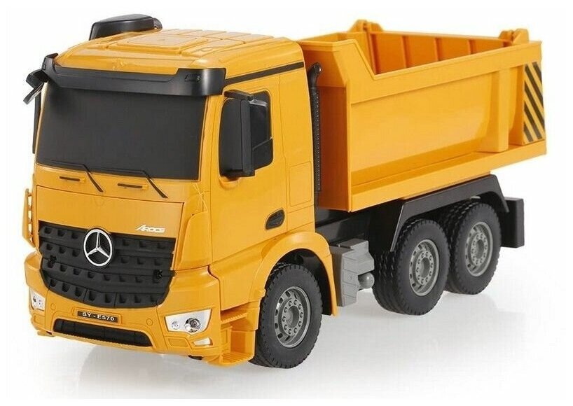 Самосвал на радиоуправлении Double E E570-003 Mercedes-Benz Actros, 1:26, желтый, с пультом ДУ