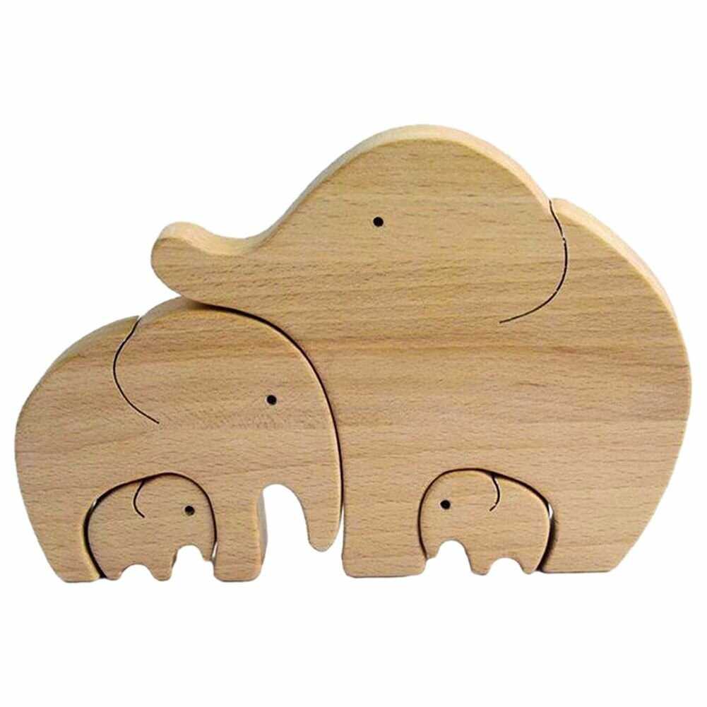 Деревянная фигурка семьи слонов, 4 штуки