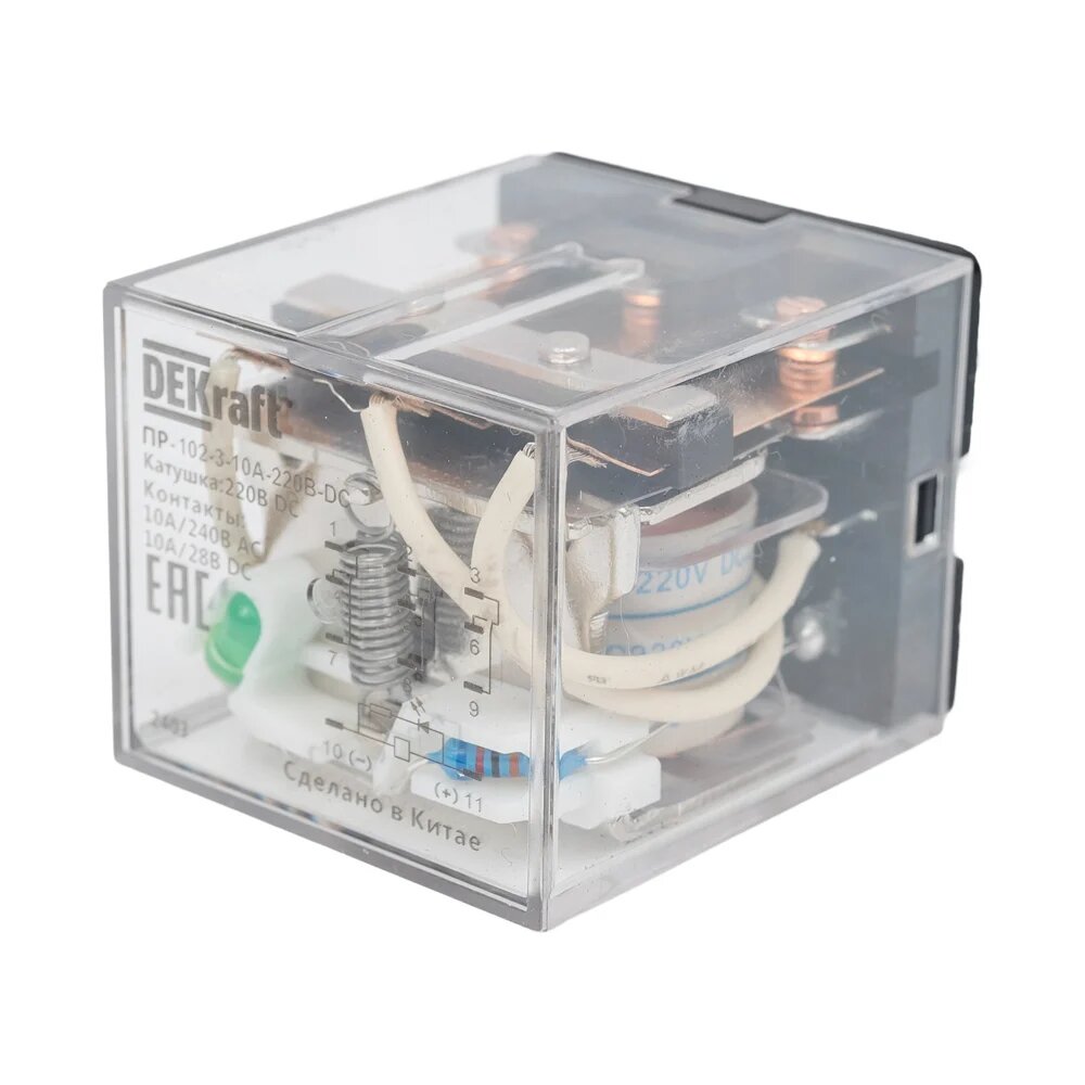 DEKraft Промежуточное реле 3 конт. с LED инд. 10А 220В DC ПР-102 23926DEK