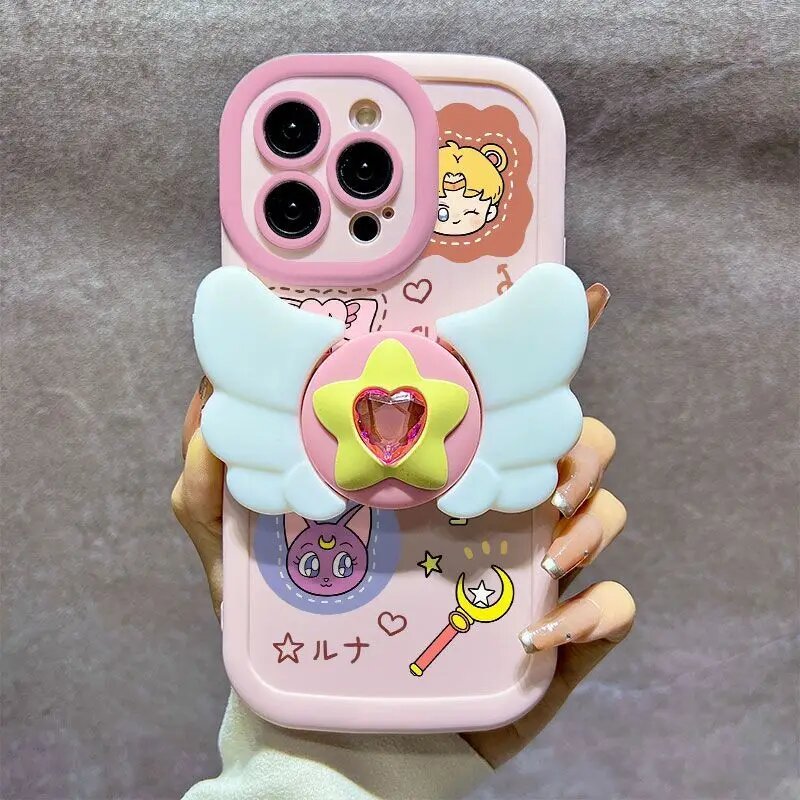 Чехол для телефона «Сейлор Мун» с рисунком каваи для iPhone 15pro 11/12/13/14, мягкий чехол с подставкой и крыльями, защитный чехол, подарок