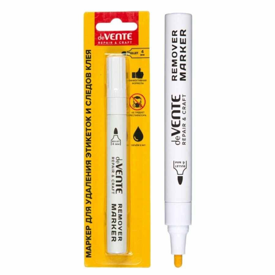 Маркер антиклей для удаления этикеток, следов скотча и клея deVente "REPAIR & CRAFT. Remover", 2.5мм, пулевидный наконечник