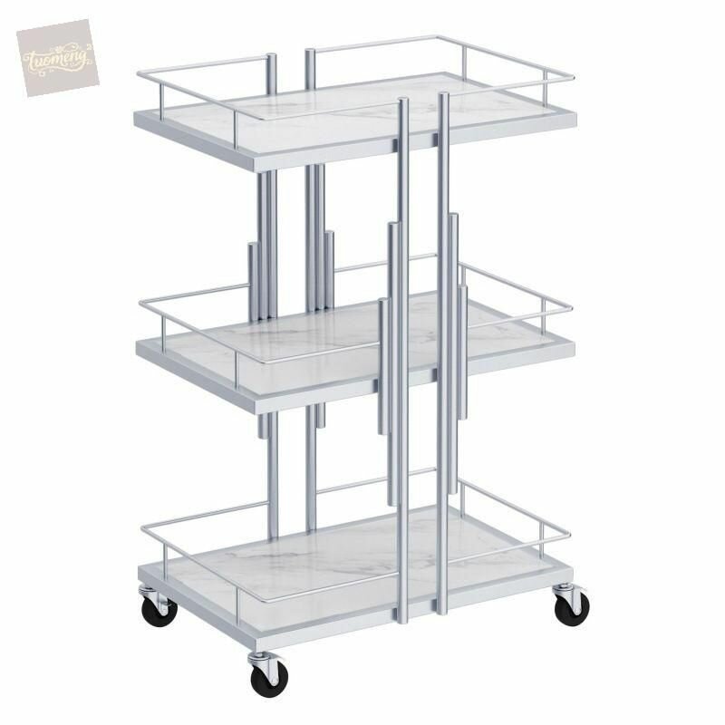 Тележка косметологическая на колесиках, парикмахерская этажерка для мастера, трехъярусная Амур, золотая