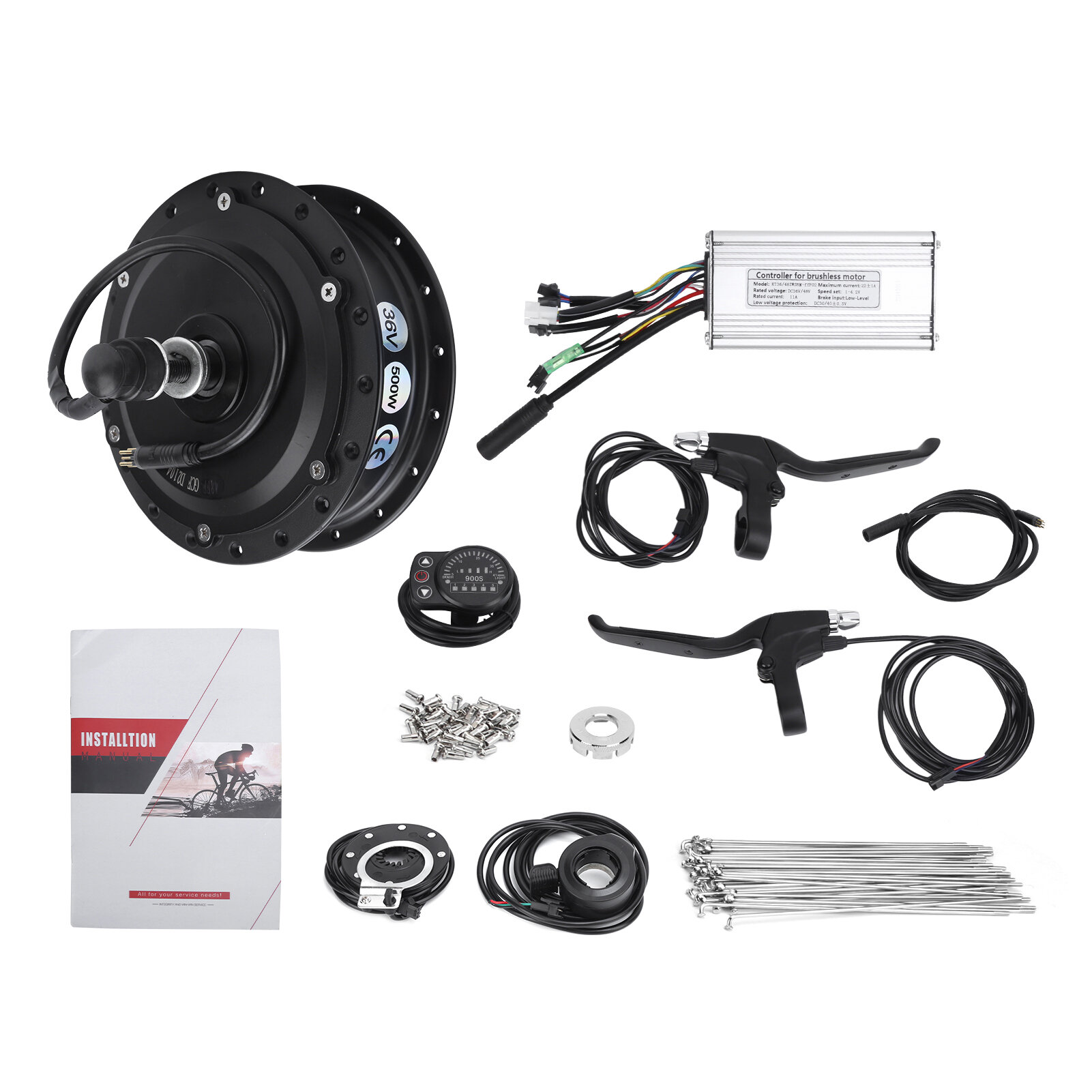 Комплект для переоборудования велосипеда в электровелосипед: передний мотор-колесо 36 В 500 Вт с дисплеем KT-900S для колеса 12G (26 дюймов, спицы 12G).