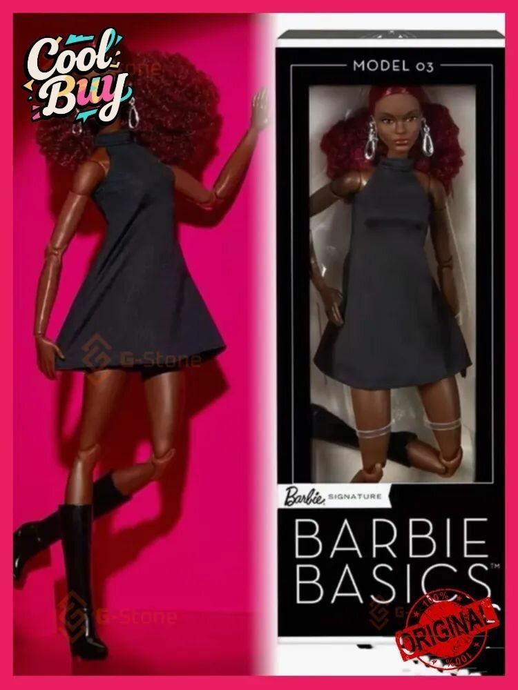 Кукла Barbie Basics, знаковая коллекция, светловолосая в черном платье и гладиаторских сапогах, JBH75