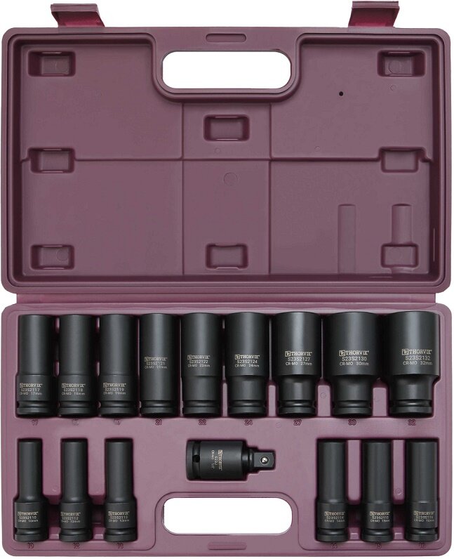 Набор торцевых ударных головок THORVIK S23S2116S 1/2"DR, 10-32 мм,16 пр