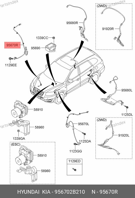 Датчик ABS передний правый, HYUNDAI/KIA/MOBIS 956702B210