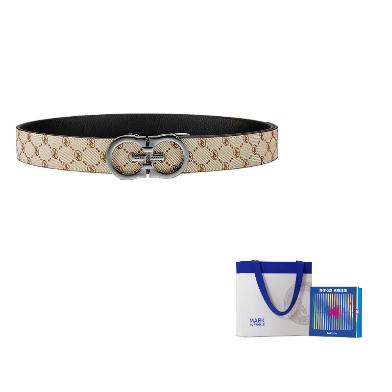 FAIRWHALE PVC Polyvinyl Chloride Leather Belts Men's Black Gift Box Set, Width 3.5cm 110cm