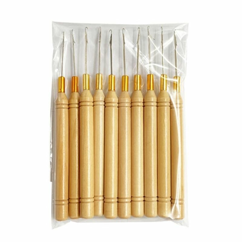 10 шт. Набор для наращивания волос с иглой и петлей, - Цилиндр с деревянной ручкой