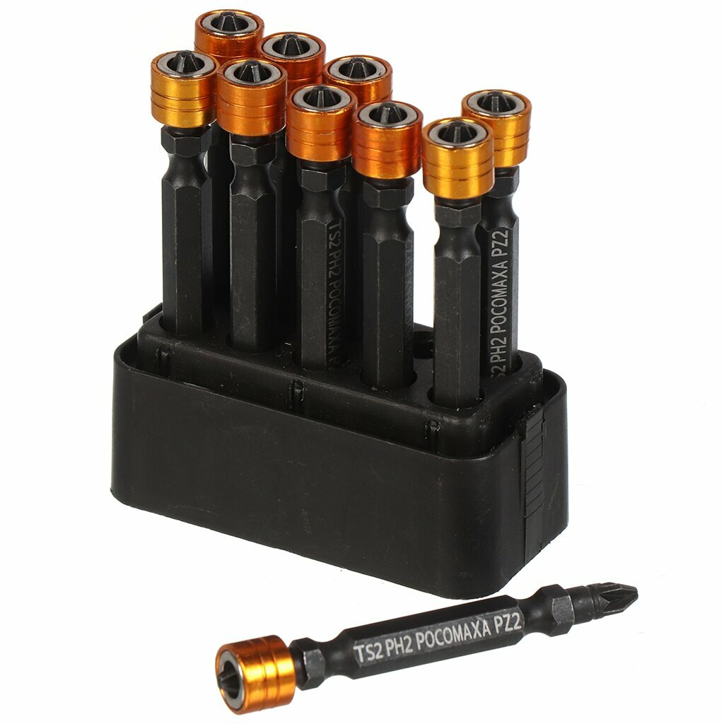 Бита ударная Росомаха, PH2\PZ2, 65 мм, 10 шт, магнитный адаптер, двухсторонняя, съемный держатель, 360002, 360002