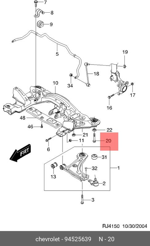 General Motors Болт крепления переднего подрамника CHEVROLET Lacetti GENERAL MOTORS 94525639, арт. 94525639, 1 шт.