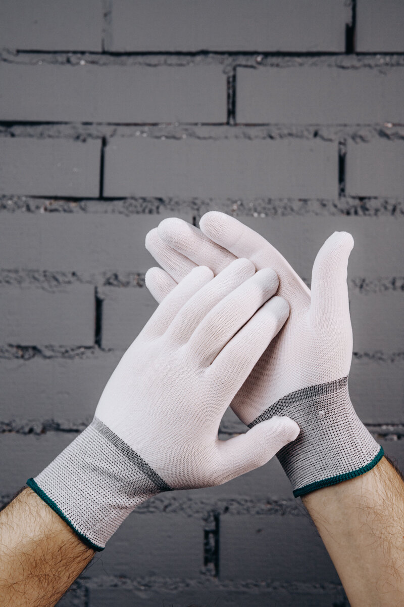 Легкие бесшовные трикотажные перчатки из полиэстера JS011p, белые, размер L - 6 пар