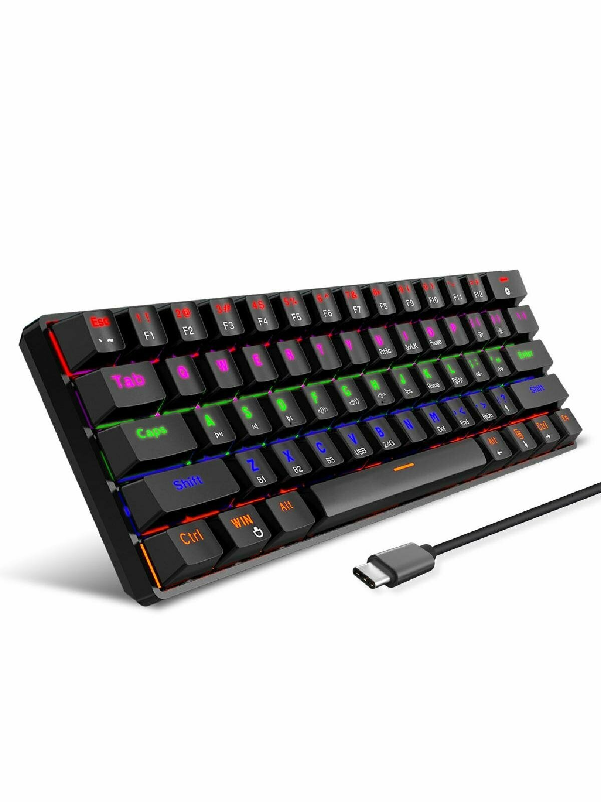 Wired/Wireless Bluetooth-compatible 5.0 Mechanical Gaming Keyboard 60% Compact 61 Keys RGB Backlit Keyboard Blue Switch