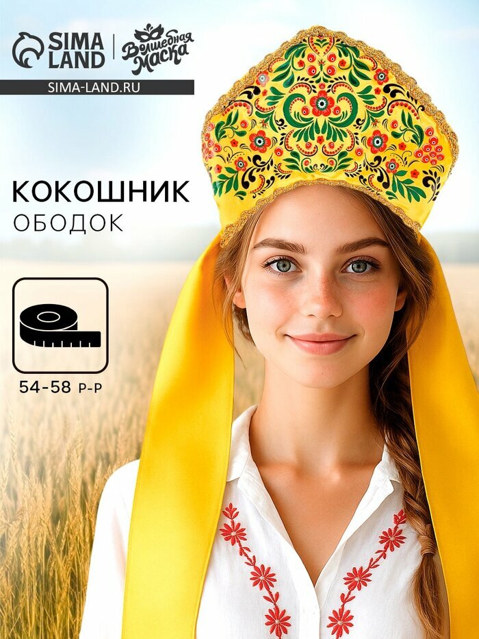 Ободок кокошник «Русская краса», цвет золотой, р-р 54-58